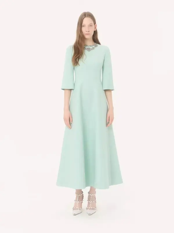 Valentino Garavani Crepe Couture Embroidered Midi Dress - Green
