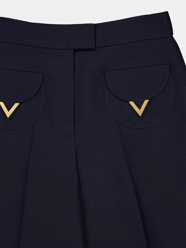 Valentino Garavani Navy Vlogo Wool Wide-leg Trousers