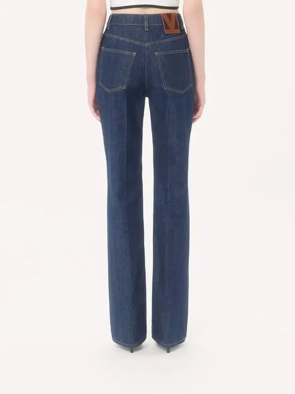 Valentino Garavani Dark Wash Denim Trousers With Logo Buttons - Blue