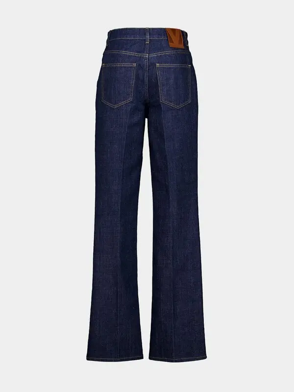Valentino Garavani Dark Wash Denim Trousers With Logo Buttons - Blue