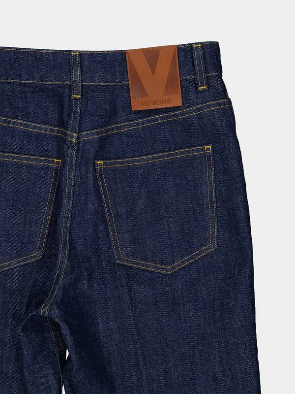 Valentino Garavani Dark Wash Denim Trousers With Logo Buttons - Blue