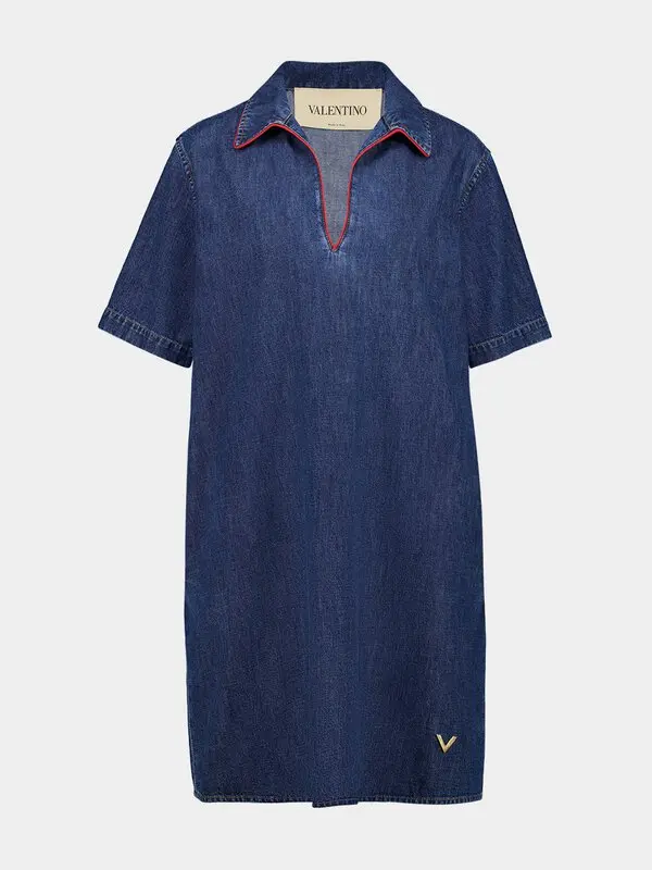Valentino Garavani Dark Denim V-neck Midi Dress - Blue