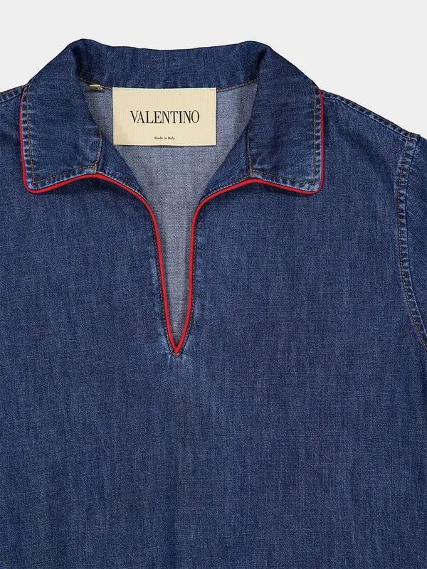 Valentino Garavani Dark Denim V-neck Midi Dress - Blue
