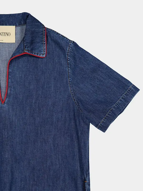 Valentino Garavani Dark Denim V-neck Midi Dress - Blue