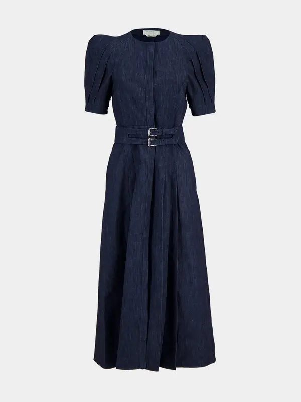 Gabriela Hearst Denim Cotton Midi Dress With Belt - Blue