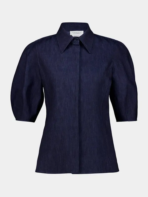 Gabriela Hearst Short Sleeve Denim-look Linen Top - Blue