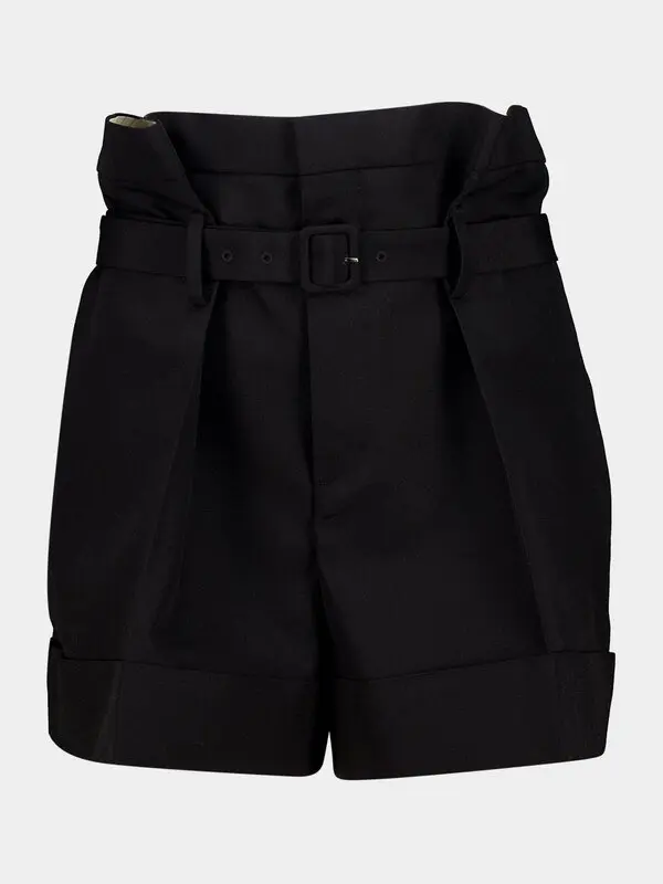Saint Laurent Mohair And Wool Tailored Paperbag Shorts - Black