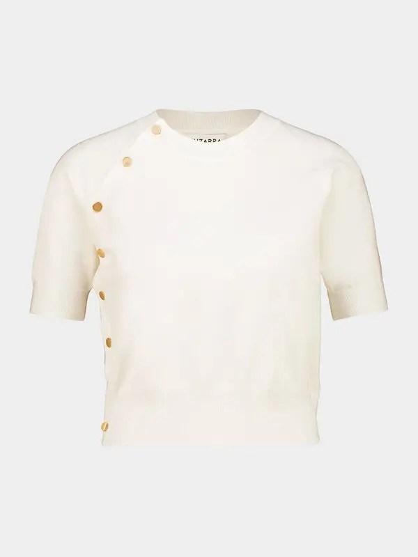Altuzarra Short Sleeve Knit Sweater With Asymmetrical Button Detail - White
