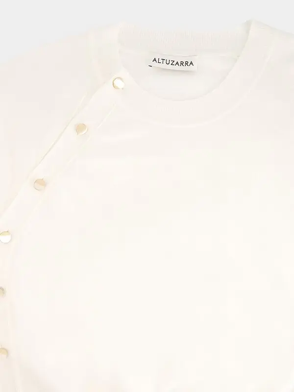 Altuzarra Short Sleeve Knit Sweater With Asymmetrical Button Detail