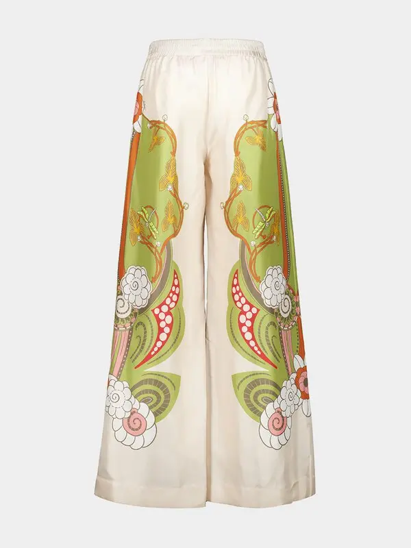 La DoubleJ Date Palms Placée Silk Palazzo Pants - Multicolour