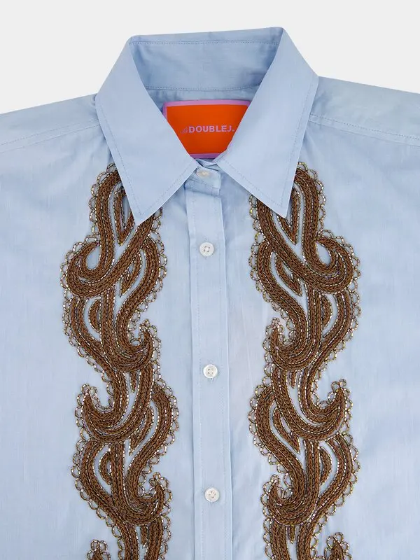 La DoubleJ Peony Placée Embroidered Cotton Boyfriend Shirt