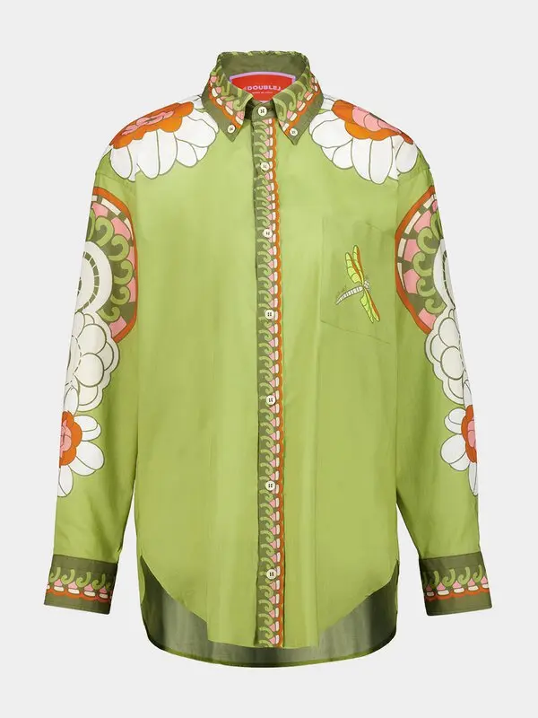 La DoubleJ Anemone Ghirlanda Placée Cotton Boyfriend Shirt - Green