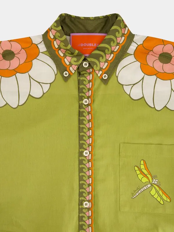 La DoubleJ Anemone Ghirlanda Placée Cotton Boyfriend Shirt - Green