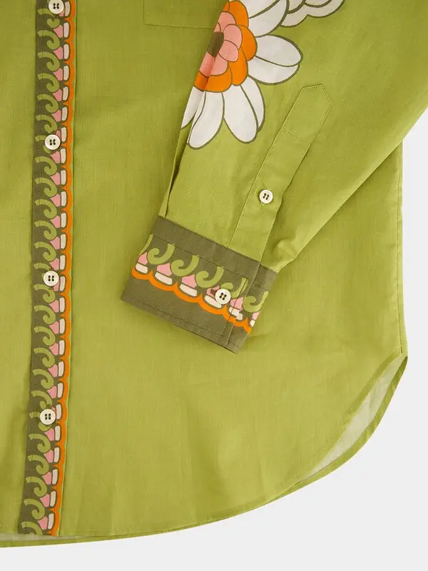 La DoubleJ Anemone Ghirlanda Placée Cotton Boyfriend Shirt - Green