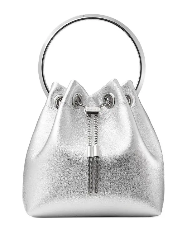 JIMMY CHOO Bon Bon Bucket Bag With Chain Strap And Hoop Handle - Silver