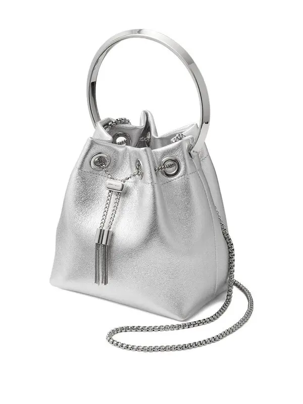 JIMMY CHOO Bon Bon Bucket Bag With Chain Strap And Hoop Handle - Silver