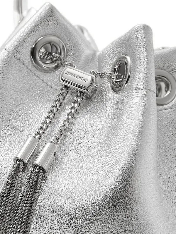 JIMMY CHOO Bon Bon Bucket Bag With Chain Strap And Hoop Handle - Silver
