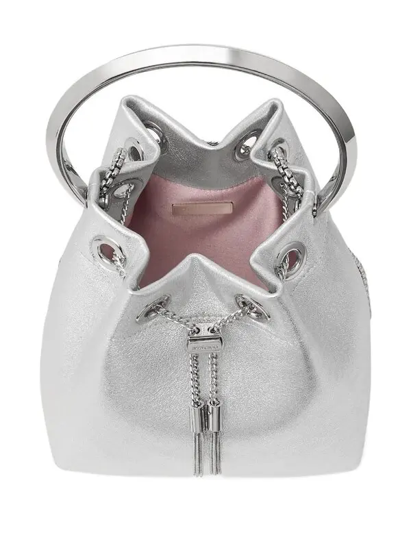 JIMMY CHOO Bon Bon Bucket Bag With Chain Strap And Hoop Handle - Silver