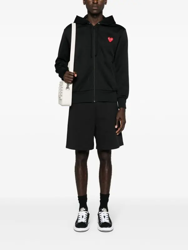 Play Comme Des Garcon Zip-up Cotton Hoodie With Heart Motif