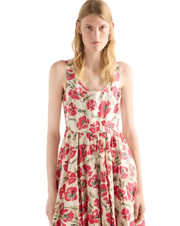 Prada Soft Poplin "flowers" Print Dress