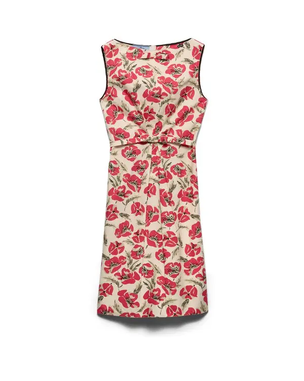 Prada Sleeveless Boat Neck Printed Dress With Bow Detail - Red
