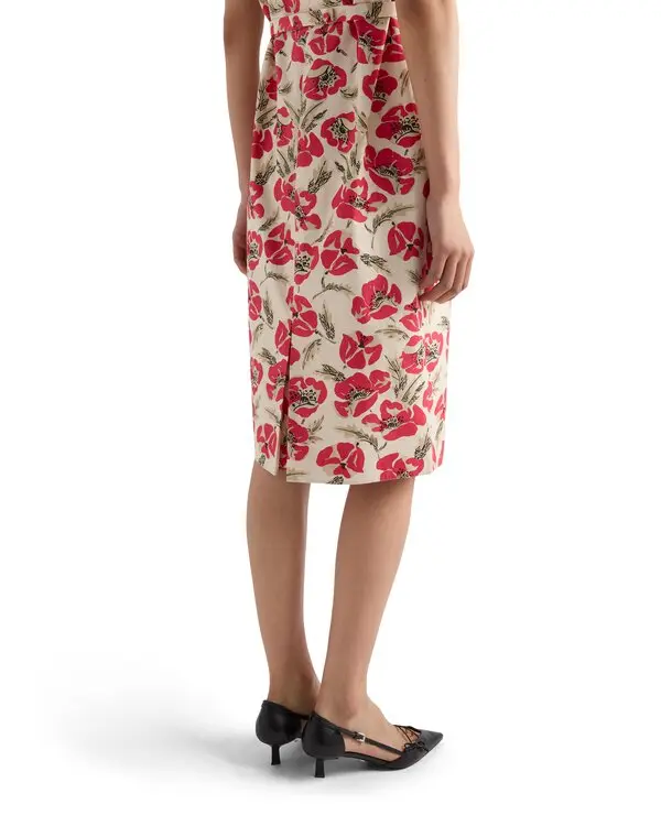 Prada Sleeveless Boat Neck Printed Dress With Bow Detail - Red