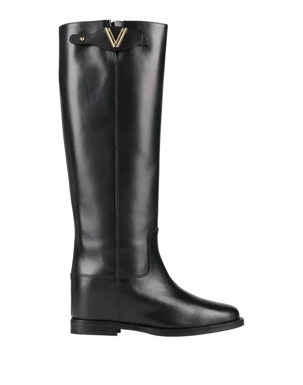VIA ROMA 15 Leather Riding Boots With Internal Wedge Heel
