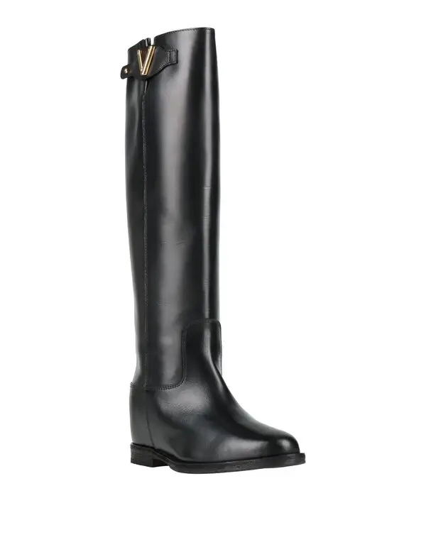 VIA ROMA 15 Leather Riding Boots With Internal Wedge Heel