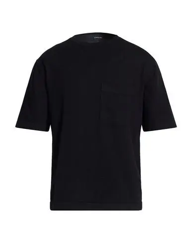 LARDINI Cotton Knit Short Sleeve Sweater With Chest Pocket - Black