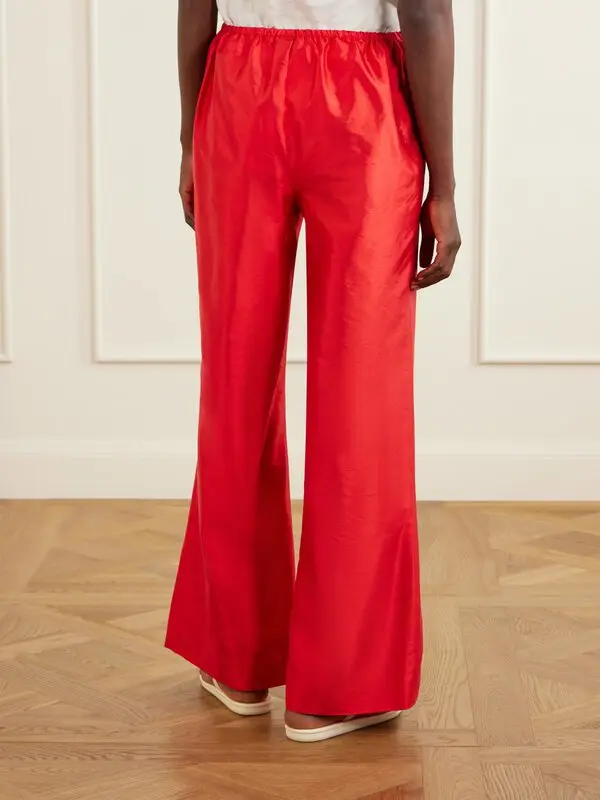 Staud Stroll Silk-dupioni Wide-leg Pants - Red