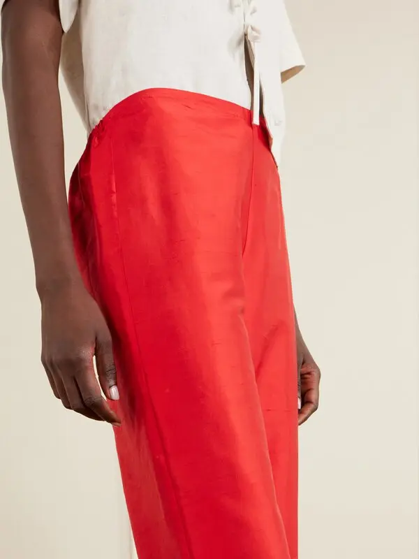 Staud Stroll Silk-dupioni Wide-leg Pants - Red