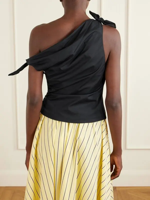 Staud Bellaria Asymmetrical Knot Detail Cotton-blend Poplin Top - Black