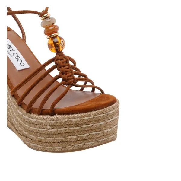 JIMMY CHOO Lemi Suede Leather Wedge Sandals With Adjustable Buckle Closure - Brown