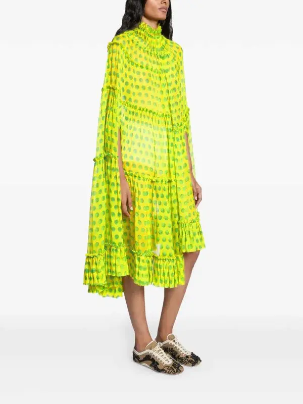 Dries Van Noten Polka Dot High Neck Cape Dress