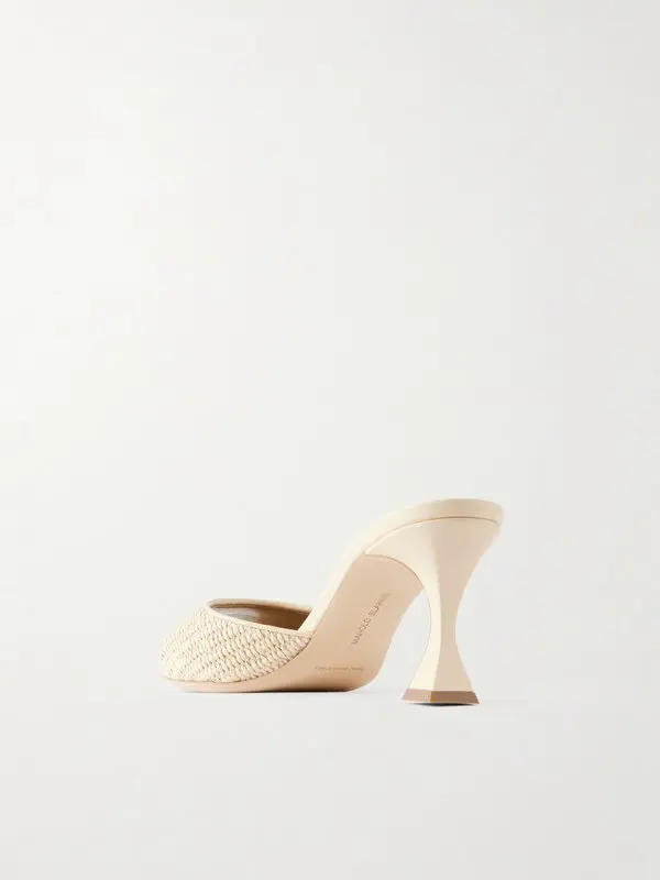 Manolo Blahnik Jadara" Raffia Mules With Leather Trim And Flared Heel