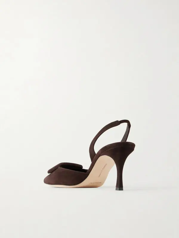 Manolo Blahnik Maysli 70 Buckle-detailed Suede Slingback Pumps - Brown