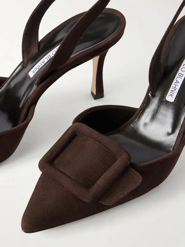 Manolo Blahnik Maysli 70 Buckle-detailed Suede Slingback Pumps - Brown