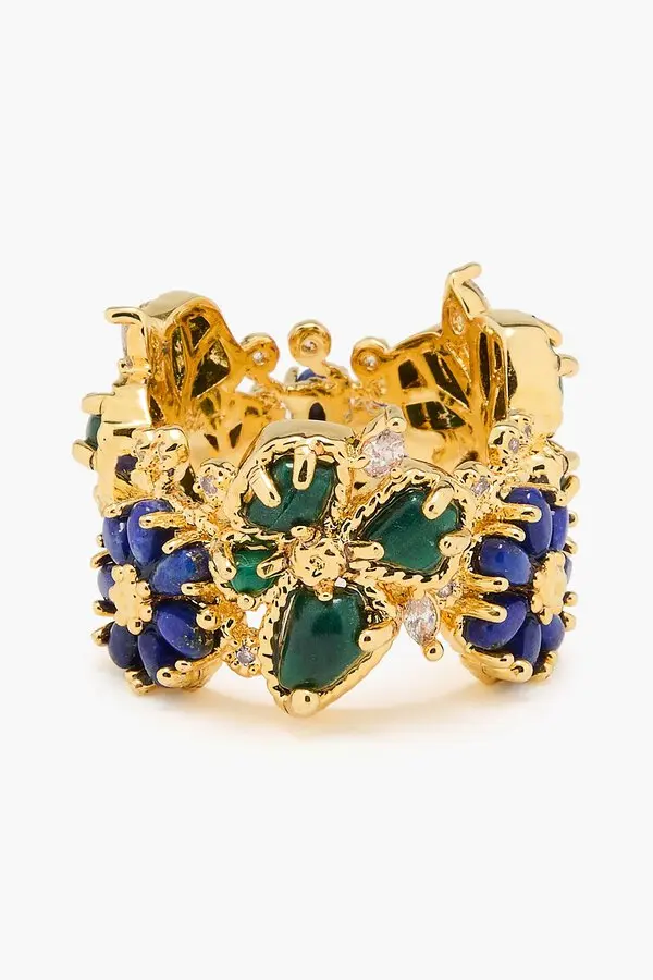 Zimmermann Gold-tone Multistone Ring With Lapis Lazuli And Malachite
