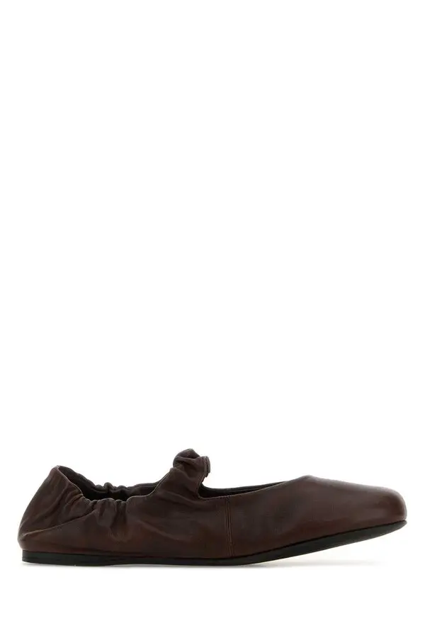 Miu Miu Dark Nappa Leather Ballerinas - Brown