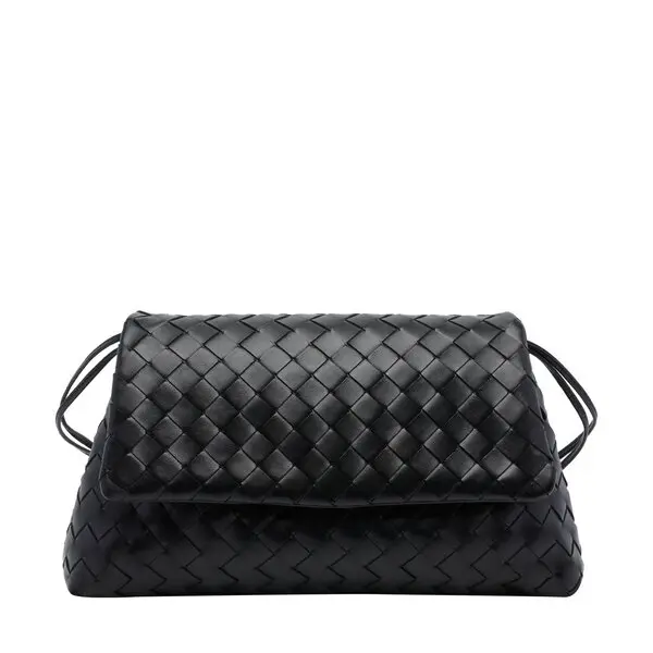 Bottega Veneta Woven Lamb Leather Shoulder Bag - Black