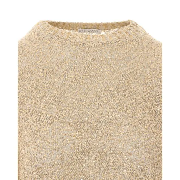 Brunello Cucinelli Sequined Crew Neck Long Sleeve Sweater - Gold
