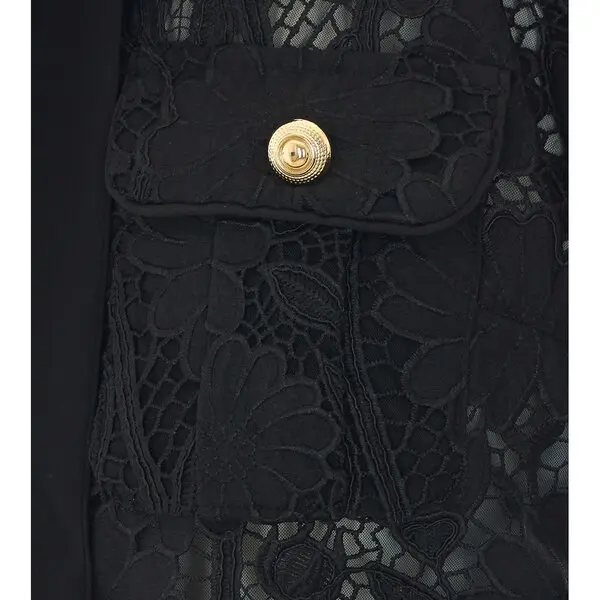 SELF-PORTRAIT Lace Tie Neck Short Sleeve Top