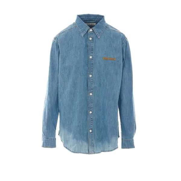 Miu Miu Embroidered Logo Denim Shirt - Blue