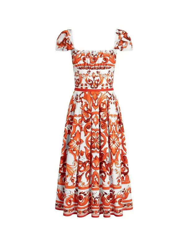 Dolce & Gabbana Poplin Majolica Print Dress - Multicolor