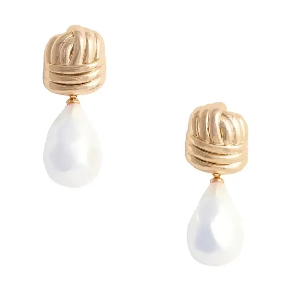 SELF-PORTRAIT Knot Pearl Earrings - Gold