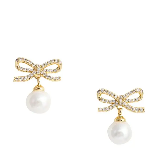 SELF-PORTRAIT Bow Pearl Drop Earrings - Gold