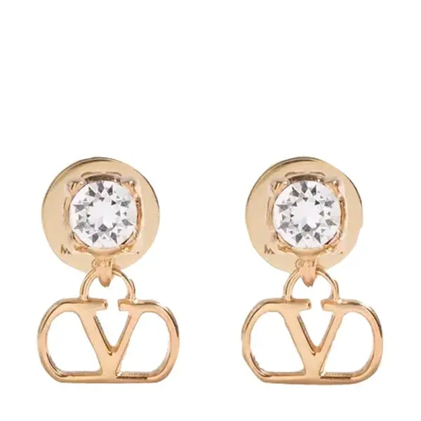 Valentino Garavani Vlogo Signature Metal And Swarovski Crystals Earrings - Gold