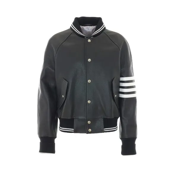 Thom Browne Oversized Leather Bomber Jacket With 4-bar Detail - Black