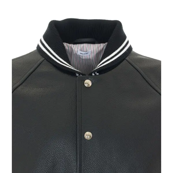 Thom Browne Oversized Leather Bomber Jacket With 4-bar Detail