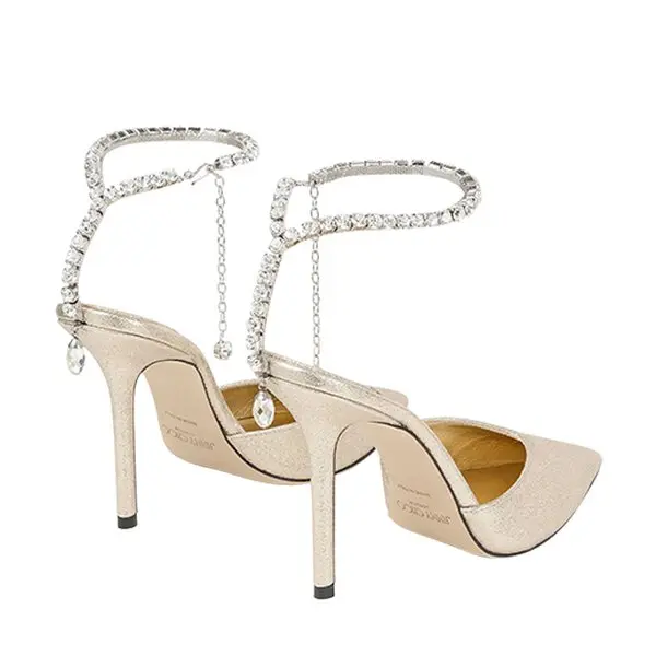 JIMMY CHOO Saeda Glittered Pumps With Crystal Embellishments - Gold